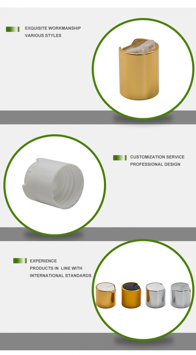 Aluminum Disc Top Flip Cap Top Dispensing Gold 24/410 Metallized Surface